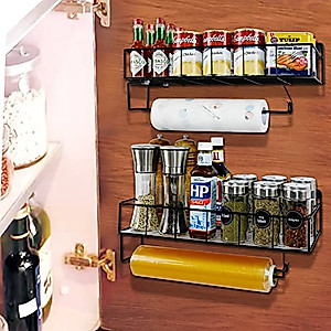 2 Pack -SUFAUY Paper Towel Holder Spice Rack and Multi-Purpose Shelf with Towel Rack, Wall Mount Storage Organizer, Steel, Black