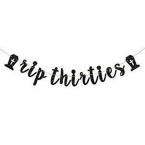 INNORU Rip Thirties Banner - Funeral Birthday Party Decor - 40th Birthday Party Decorations Supplies, Death to My 30s Birthday Party Bunting Decorations, Black Glitter