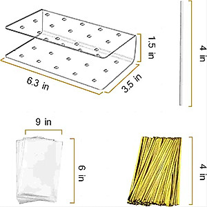 Faitoger 2 PCS Acrylic Lollipop Stand Display Holder 100PCS Lollipop Sticks 100PCS Clear Treats Bags and 100PCS Gold Metallic Twist Ties for Candy Cake Pop Making Tools