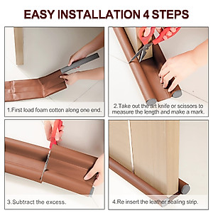 2PCS Under Door Draft Stopper,Twin Door Draft Blocker Weather Stripping Noise Cold Air Blocker Window,Washable,Dust Proof,Removable,Adjustable Door Sweeps 38"(Brown)