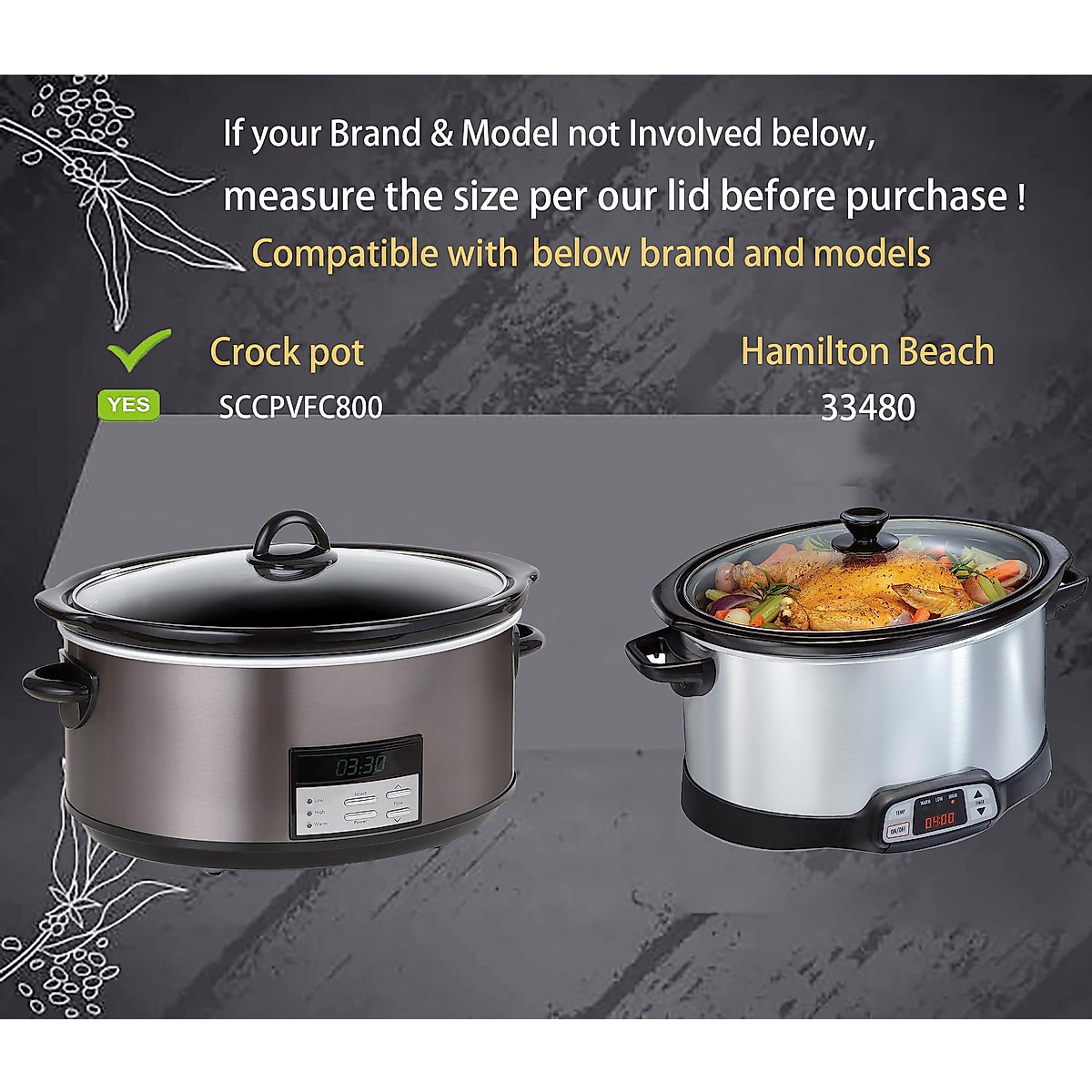 8 qt oval glass lid replacement for slow cooker, fit with Crock pot Hamilton beach 8 qt Slow cooker