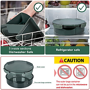 shopwithgreen Divided Serving Tray with Lid, Removable Divided Platter Food Storage Containers with 5 Compartment for Christmas Party, Veggies, Snack, Fruit, Nuts, Candy, Cracker, Chip