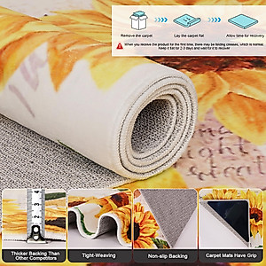 Sunflower Rug 5' x 7' Large Oil Painting Artwork Rugs for Living Room Bedroom, Non Slip Washable Low-Pile Soft Indoor Floor Throw Carpet for Apartment Bathroom Dining Room