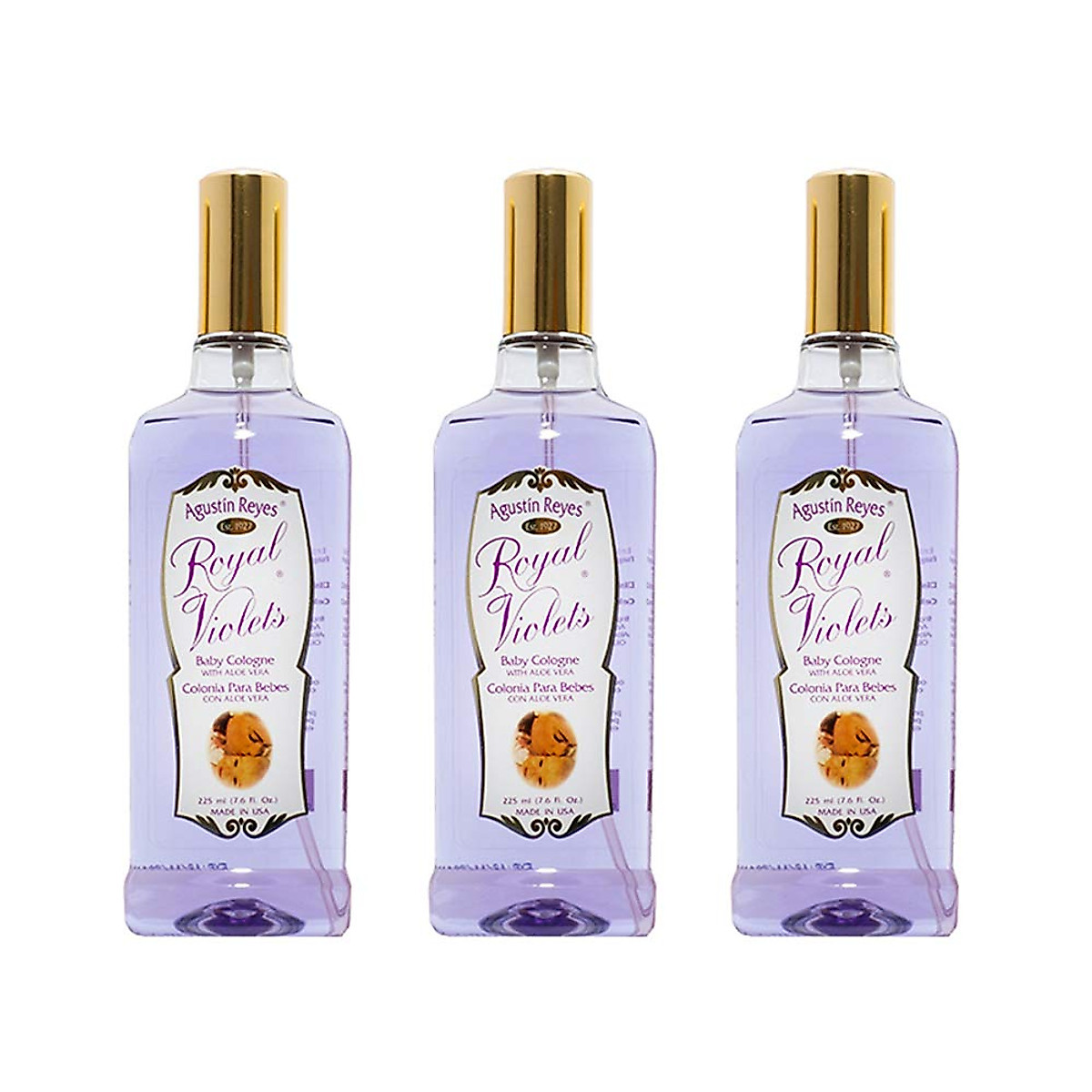Royal Violets Baby Cologne. Clean, Mild and Long Lasting Fragrance. With Aloe Vera. 7.6 Fl Oz / 225 ml. Pack of 3