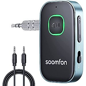 Bluetooth 5.0 AUX Adapter Transmitter Receiver 2 in 1 - SOOMFON 3.5mm Bluetooth Adapter Dual Connection, Wireless Audio Adapter for TV/Home Stereo/Car/Headphones/Speakers/PC
