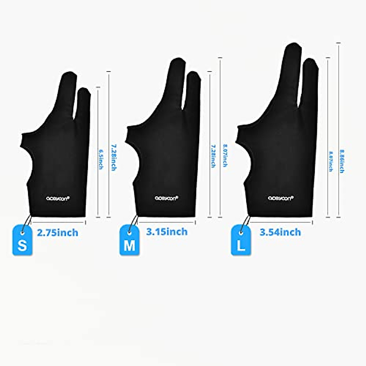 aceyoon [Upgrade] 2Pack Drawing Glove, Two-Finger Artist Gloves for Digital Graphic Tablet, Elastic Painting Gloves for Right/Left Hand Artists, for Paper Sketching, iPad, Painting