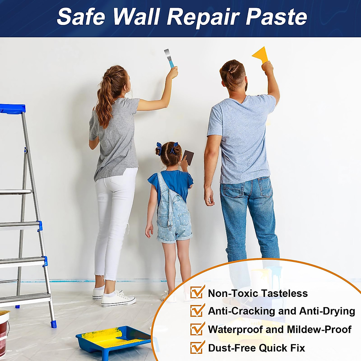 Drywall Repair Kit 8.8OZ Spackle Wall Repair Kit with Scraper Sanding Pad to Quick Fix Wall Surface Holes and Creak Damage Wall Mending Agent for Home Wall Putty Plaster Dent Wood Scratch Repair