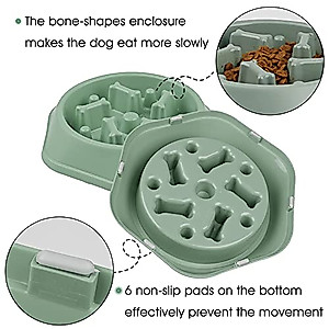DPOEGTS Slow Feeder Dog Bowl, Puzzle Dog Food Bowl Anti-Gulping Interactive Dog Bowl and Water Dog Bowl for Small/Medium Sized Dogs (Green, Bone)
