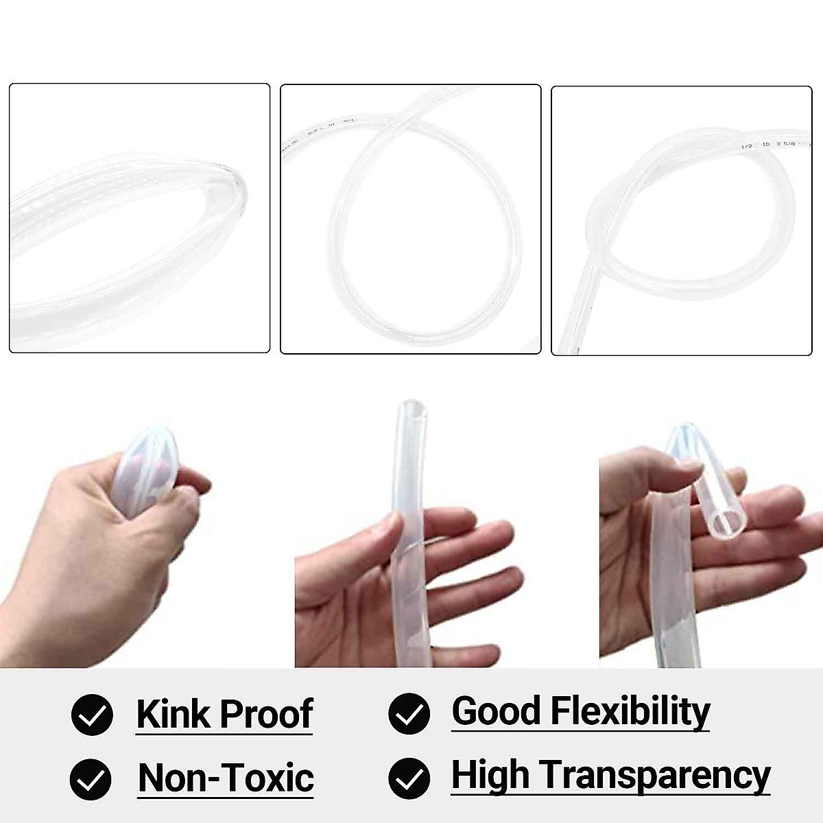 Geowaky Clear Vinyl Tubing 1/2" ID × 5/8" OD -10 Ft 60PSI,Flexible Plastic Tubing,BPA Free Non-Toxic, Multipurpose Hybrid Clear Reinforced Tubing with 2 Screw Clamps