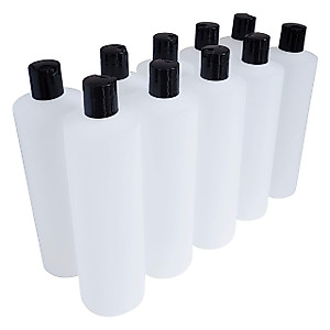 kelkaa 16oz HDPE Durable Squeezable Plastic Bottles with Black Press Disc Top Cap Natural Clear Container for Any Liquid Products, Multi-Purpose Empty Refillable Bottles (Pack of 10)