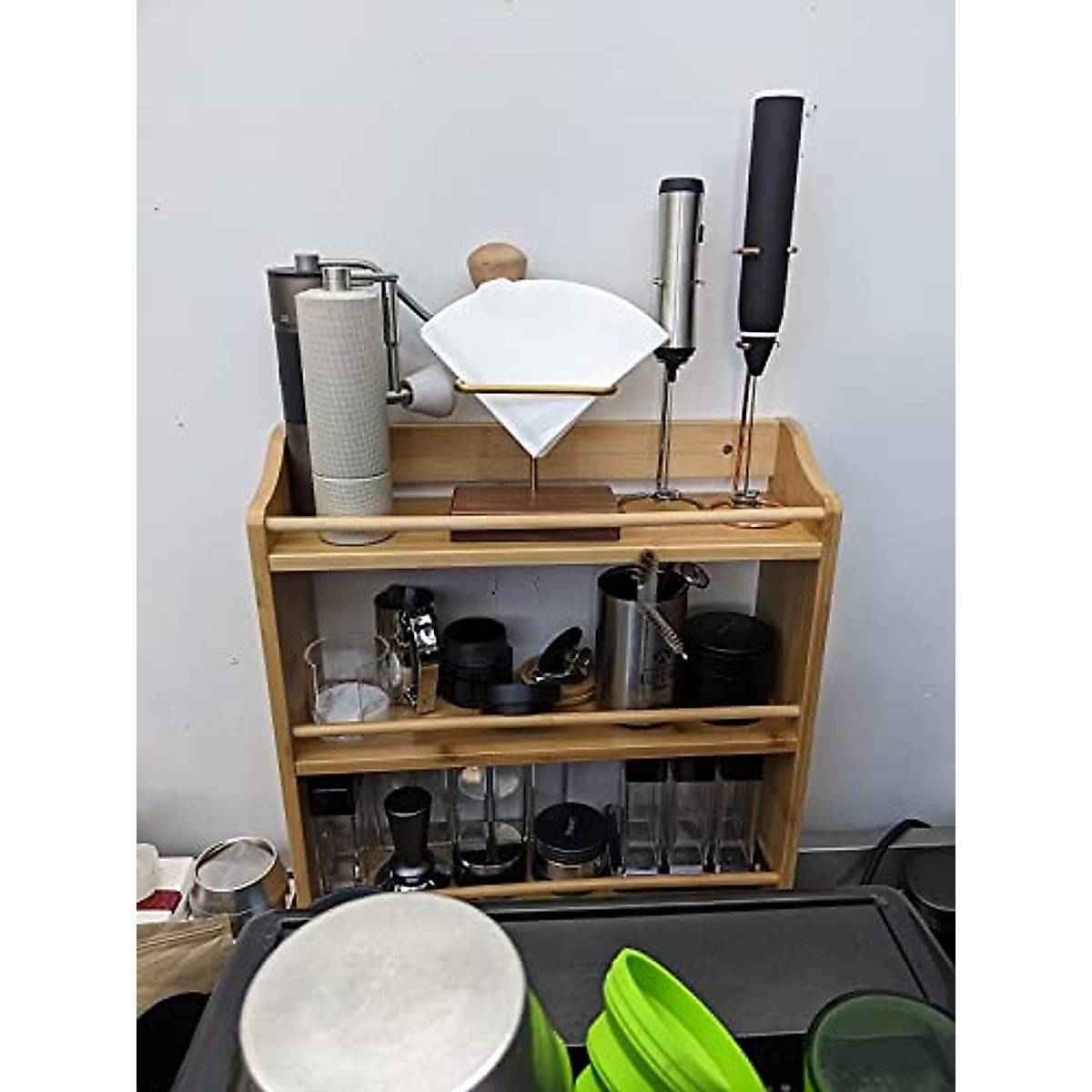 FoverOne 3-Tier Bamboo Spice Rack, 15.74" L x 5.11" W x 16.53" H, Wood Spice Jars Holder, Seasoning Rack Spice Bottle Shelf Organizer for Kitchen Countertop or Wall Mounting