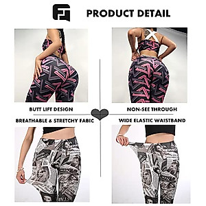 Fanii Quare Women's High Waist Quick Dry Running Tights Printed Training Compression Workout Pants Pink Camouflage L