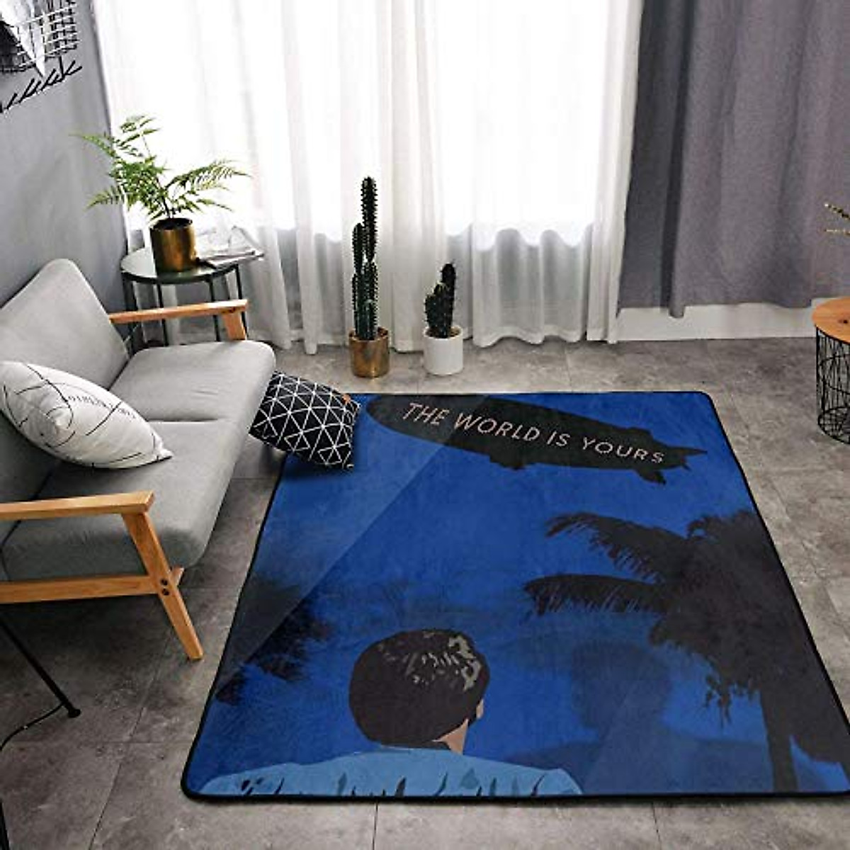 Vacu Al Pacino Scar-face The World is Yours Area Rug Carpet Non-Slip Large Floor Mat, Soft Fuzzy Indoor Carpet Bedside Rug for Kids Boys Bedroom Living Room Dorm Backyard Home Decor Mat 63 x 48 in
