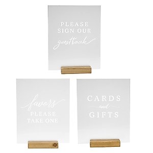 Hanna Roberts Set of 3 Wedding Reception, Ceremony, Party, Table Decoration Signs with Holder | Favors Please Take One | Please Sign Our Guestbook | Cards and Gifts (Frosted, Light Brown)