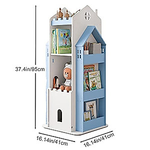 MYOYAY Rotating Bookshelf Kids 360° Rotating Children's Bookcase 3 Tier Swivel Bookshelf Stackable Book Dhelf Organizer Blue Kids Book Display Shelf for Home Child's Bedroom