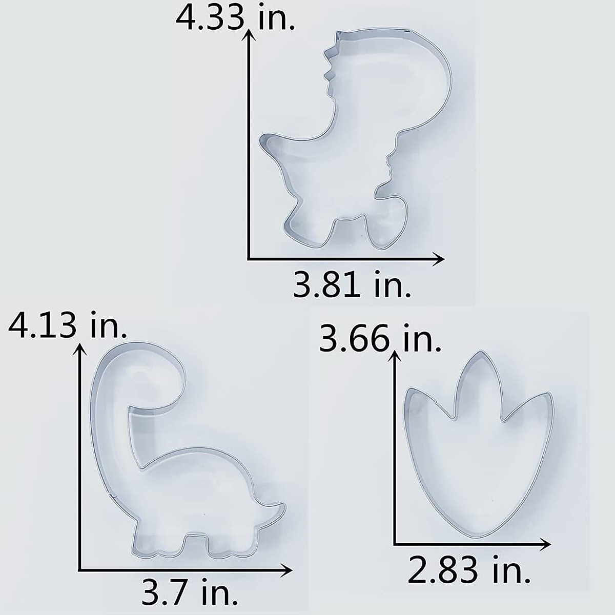 LILIAO Cute Dinosaur Cookie Cutter Set - 3 Piece - T-rex, Brontosaurus and Dinosaur Foot Biscuit Fondant Cutters - Stainless Steel