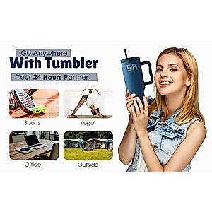 SIP SPHERE Tumbler 40oz Insulated Travel Mug with 2 Straws Double Wall Vacuum Insulated Car Cup Keeps Drinks Hot & Cold (Dark Blue)