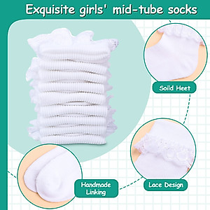 SATINIOR 6 Pairs Girls Ruffle Lace Sock White Eyelet baby Dress Socks for Girls Toddler Preschool Kindergarten(7-10 Years)