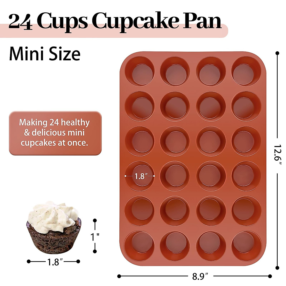 JOERSH Silicone Mini Muffin Pans 24 Cups Mini Cupcake Pan, Silicone Egg Bite Molds for Baking Mini Muffin Tin Nonstick 2 Pack