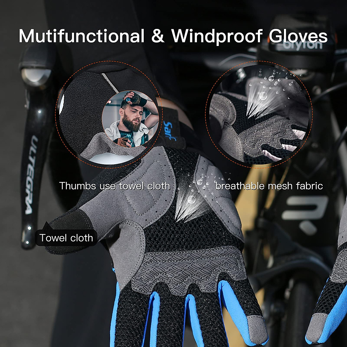 Santic Cycling Gloves Windproof Bike Bicycle Motorcycle Gloves with Gel Pads, Anti-Shock Breathable Mountain Bike Gloves for Men and Women