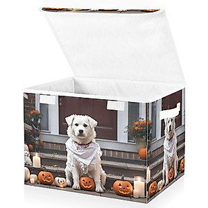 YMGQYJ Halloween Dog Storage Cube with Lid Collapsible Large Capacity Foldable Storage Basket Bin Organizer 16.5×12.6×11.8 inches