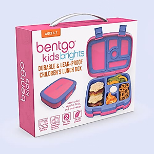 Bentgo® Kids Brights Bento-Style 5-Compartment Lunch Box - Ideal Portion Sizes for Ages 3 to 7 - Leak-Proof, Drop-Proof, Dishwasher Safe, BPA-Free, & Made with Food-Safe Materials (Fuchsia)