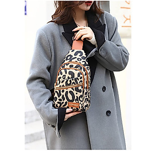 OANEXX Leopard Print Chest Bag for Women Letter Print Crossbody Sling Backpack with Wide Strap Multipurpose Fanny Daypack (leopard print)