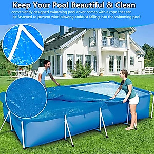 Rectangle Pool Cover, Easy Set Up Rectangle Inflatable Swimming Pool Cover Dustproof Pools Protector, Fits 102 in x 67 in Frame Pool and Solar Pool Cover for Garden Outdoor Pools Cover(8.5ft X 5.6ft)