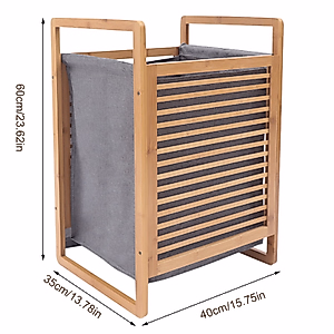 Bamboo Wood Laundry Basket, Freestanding Portable Bathroom Laundry Hamper with Lid and Handles Dirty Clothes Hamper Removable Storage Bag for Bedroom, Bathroom, Closet, Dorm