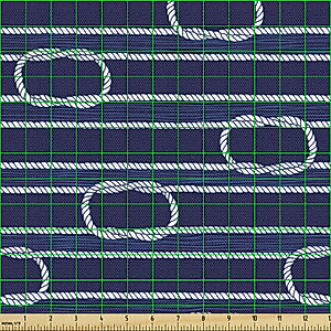 Ambesonne Navy Blue Fabric by The Yard, Marine Inspired Pattern Knots Aquatic Composition Abstract Ornamental, Decorative Fabric for Upholstery and Home Accents, Dark Blue White