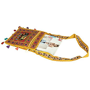 Tribe Azure Hobo Cross Body Elephant Messenger Shoulder Bag Mirror Embroidered Roomy Women Purse Tote Colorful Casual Everyday Hippie Boho (Mustard)