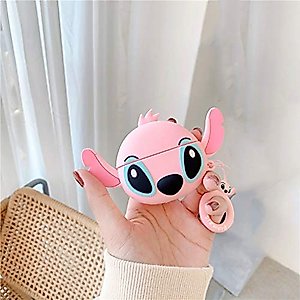 AKXOMY Compatible AirPods Pro Cover,3D Cute Cartoon Pink Stitch Soft Silicone Protective Cover for Airpod Pro Case (2019) (Pink Stitch)