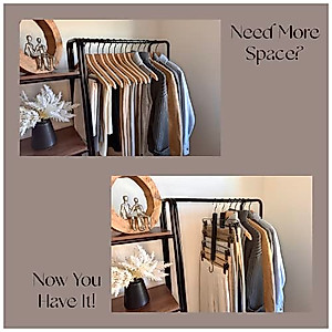 May Finery Pants Hangers Space Saving 2 Pack- Metal Skirt & Pant Hangers with Clips - Jean Hangers for Closet Clothes Hanger Organizer, Multi Slack Trouser Pants Rack Closet Hangers Space Saver, Black