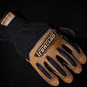 Ironclad Ranchworx Work Gloves RWG2, Premier Leather Work Glove, Performance Fit, Durable, Machine Washable, (1 Pair), RWG2-04-L,Brown/Black