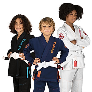 Sanabul Future Legends BJJ Gi for Kids Jiu Jitsu Gi Kimono for Children Youth Preshrunk Fabric & BJJ White Belt Included - Navy/Orange, K4