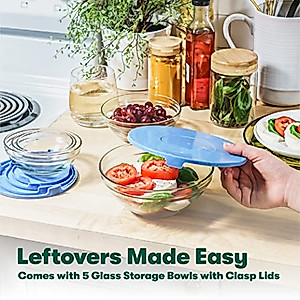 BELLA Nonstick Cookware Set with Glass Lids - Aluminum Bakeware, Pots and Pans, Storage Bowls & Utensils, Compatible with All Stovetops, 21 Piece, Red