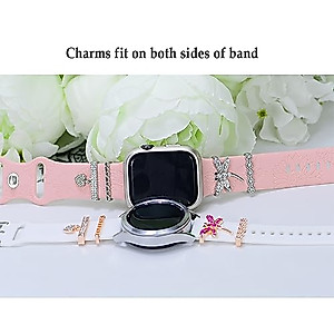 SUNOREEK rose gold Watch Band Charms , heart love Diamond Decorative Rings Loops Charms for Apple Watch Bands women 49mm 45mm 44mm 42mm 41mm 40mm 38mm , flower lover Metal Jewelry SmartWatch Watch Band Accessories Charms for iwatch band Series se 9 8 7 6