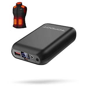 Topdot Heated Vest Battery Pack - 7.4V/5V 16000mAh Rechargeable Power Bank with LED Display and DC/USB/Type-C Output for Heated Vests, Jackets, and Hoodies - Portable Charger with USB-C Charging Cord