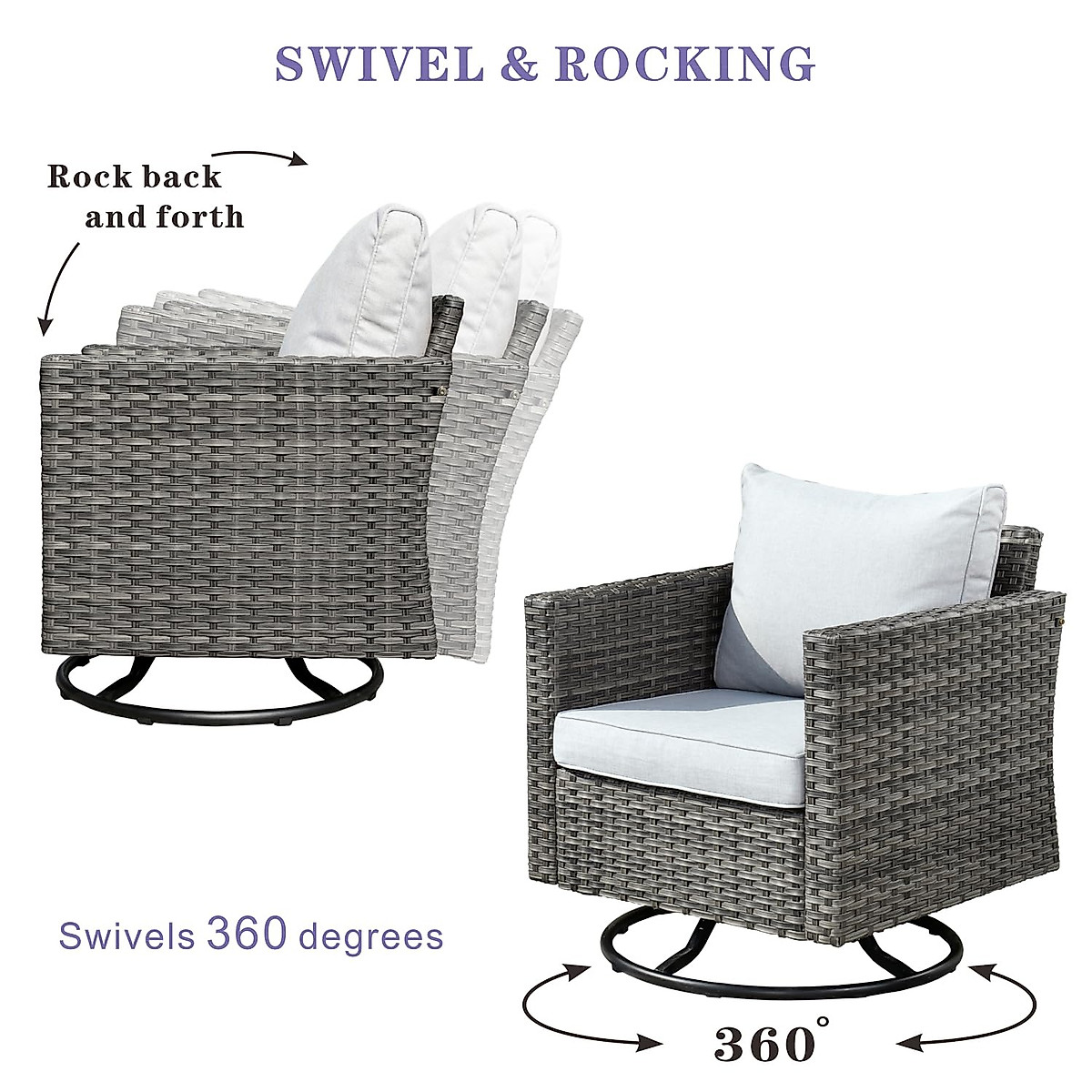 HOOOWOOO 10 Piece Patio Sectional Furniture Set with Swivel Rocking Chairs,Modern Wicker Outdoor Conversation Sofa Sets,Weather Resistant Modular L Shaped Outside Couch Set(Navy Blue)