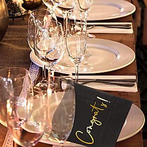 Congratulations Cocktail Napkins 50 Pack Gold Foil Congrats! Black Paper Napkins Party Supplies Disposable Bar Napkins Perfect for Engagement, Graduation, Baby Shower, Celebration Party 6.5'' x 6.5''