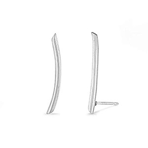 Boma Jewelry Sterling Silver Minimalist Long Curved Bar Ear Crawler Stud Earrings