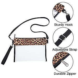 Clear Crossbody Purse Bag, Leopard Print PU Leather Bag, Stadium Approved Clear Tote Bag for Concerts Sports Events