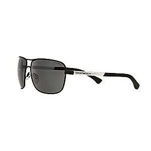 Emporio Armani Men's EA2033 Rectangular Sunglasses, Rubber Black/Grey, 64 mm