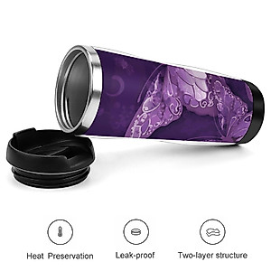 GHBNK Travel Coffee Mug Stainless Steel Insulated Coffee Mug Purple Butterflies Double Wall Travel Coffee Cup Reusable Insulated Tumbler with Lid for Iced And Hot Drinks