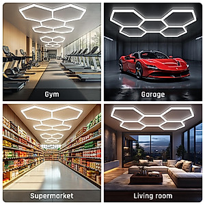 X-Litall Hexagon Garage Light，25 Pack Garage Lights Ceiling Led Hexagon，5000k Daylight White Honeycomb Lights Ceiling for Garage, Gym,Warehouse, Car Detailing Shop, Super Market.