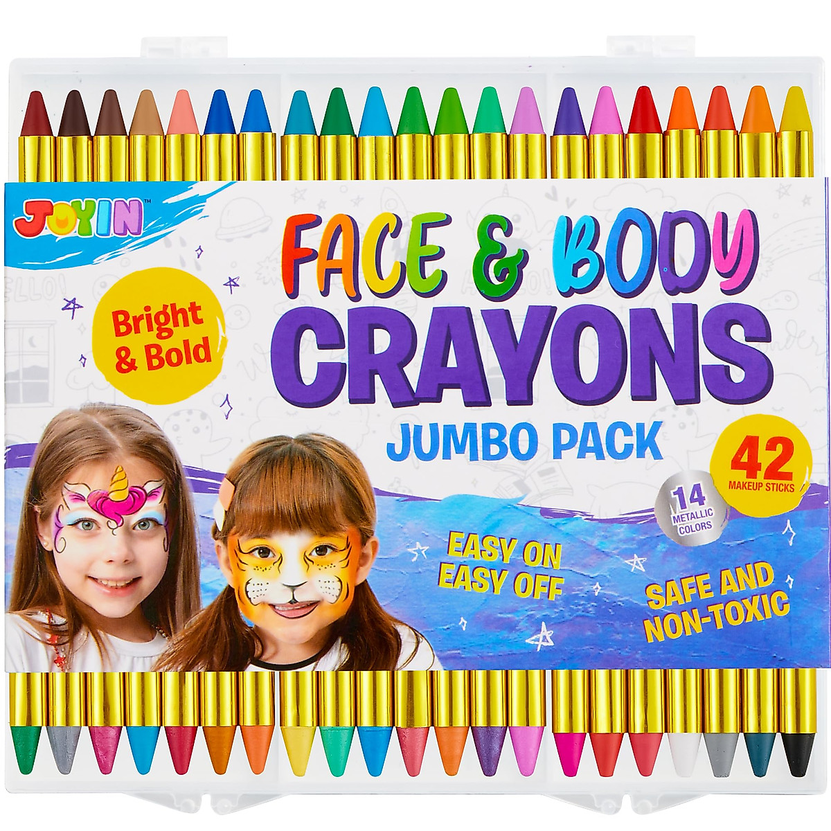 42PCS Face and Body Paint Crayons, Face Painting Kit Safe and Non-Toxic Ultimate Party Pack Including 14 Metallic Colors for Birthday Makeup Party Supplies, Festivals, Easter Gifts for Kids