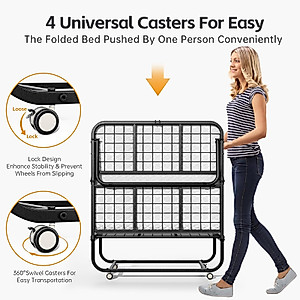 Niceway Premium Foldable & Portable Folding Bed with Metal Platform - 75 x 31 Rollaway Beds with Sturdy Heavy Duty Frame - 5" Deluxe Memory Foam Mattress, Temporary Beds for Guests with Side Pocket