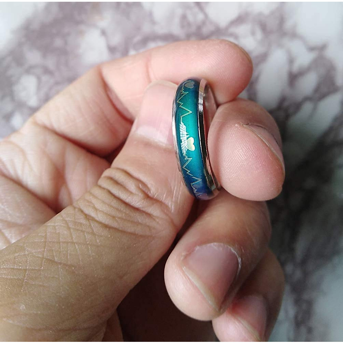 2 Pcs 6MM Comfort Fit Stainless-Steel Color Changing Heart Mood Ring Wedding Band Anniversary Promise