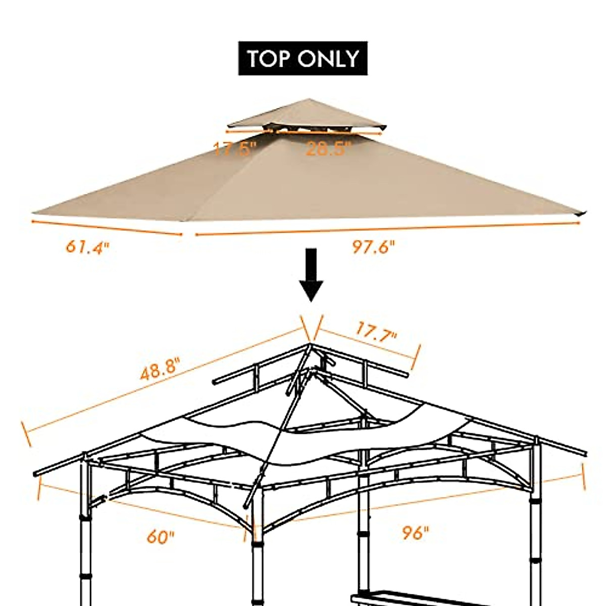 Tanxianzhe Grill Gazebo Replacement Canopy Top Cover 5×8 Double Tiered BBQ Roof ONLY FIT for Gazebo Model L-GG001PST-F (Beige)