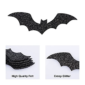 AIEX 20pcs Halloween Bat Stickers, with Glue Points Glitter Felt Cloth Bat Decor Halloween Bat Decorations for Room Home Indoor Wall Halloween Party (2 Sizes)